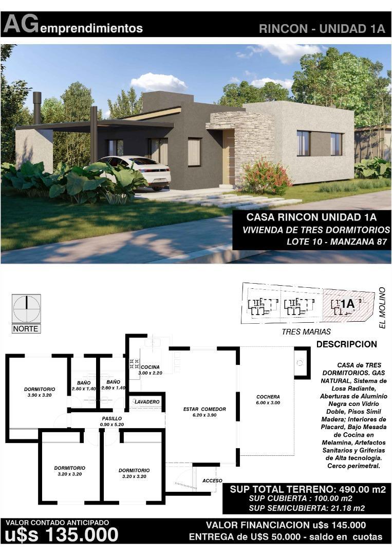 Venta Casa 3 dormitorios a estrenar, 1 cochera, 100m2, Publica, Rincon Del Este, San Luis ...